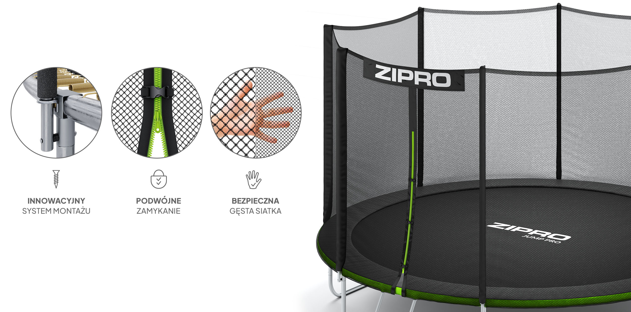 Zipro Jump Pro z siatką zewnętrzną 8FT 252cm - Trampolina ogrodowa ...