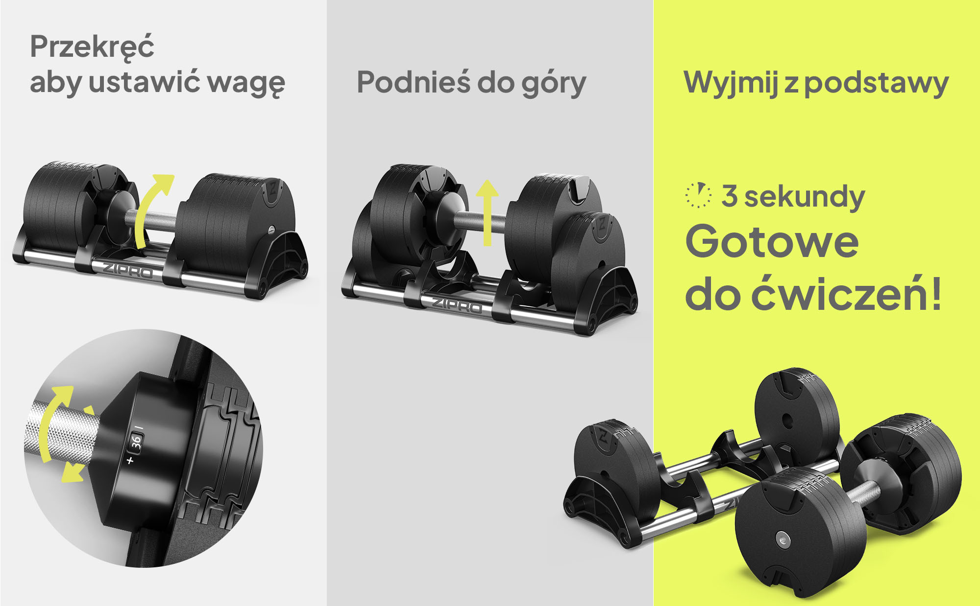 Zipro ZIPRO Hantla z regulowanym obciążeniem ROUND 36 kg - Morele.net